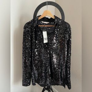 Zara | Tops | Zara Black Sequin Tunic S | Poshmark